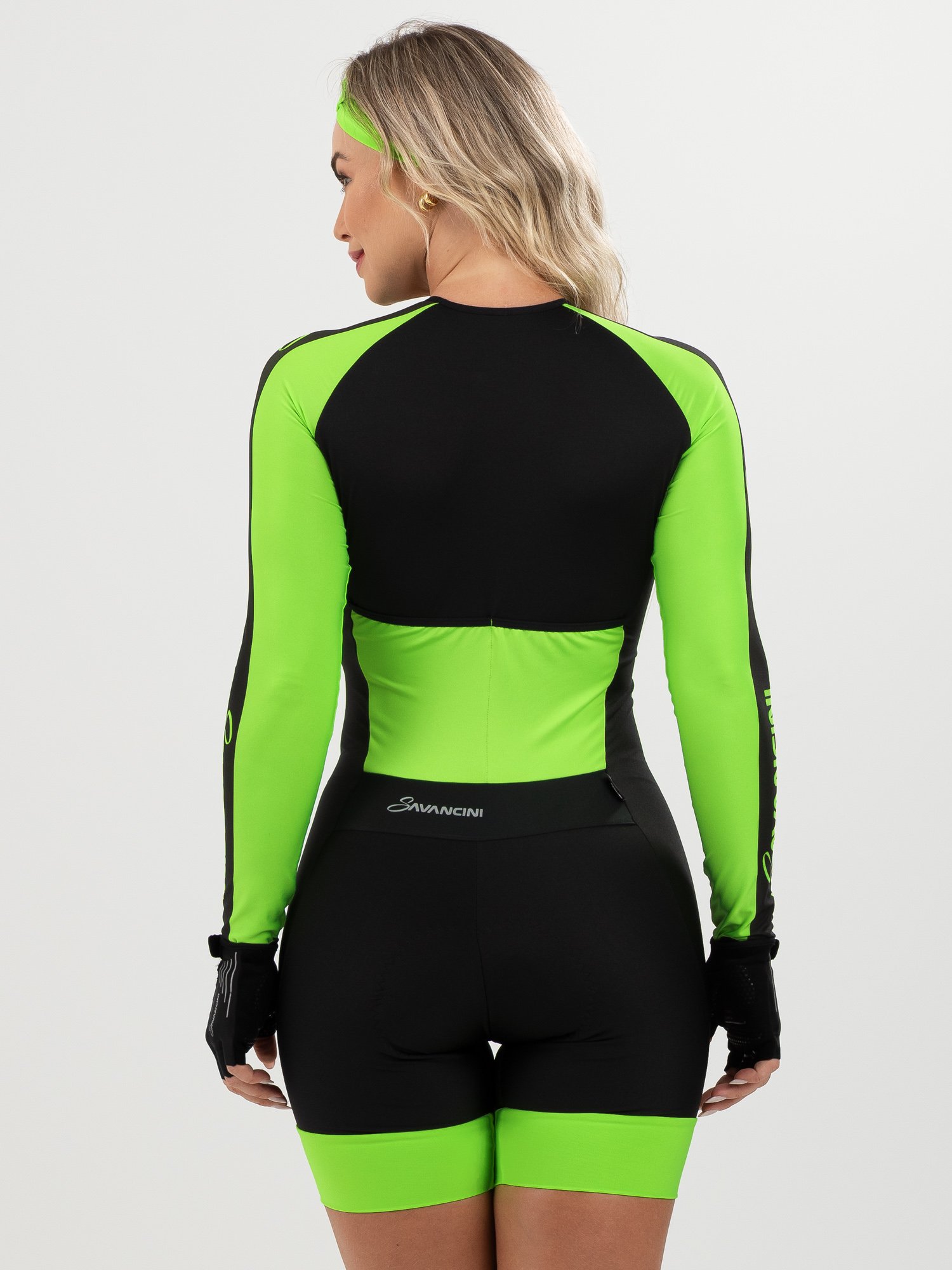 Macaquinho De Ciclismo Feminino - Forro GEL - Manga Longa Impulse Verde Neon Black