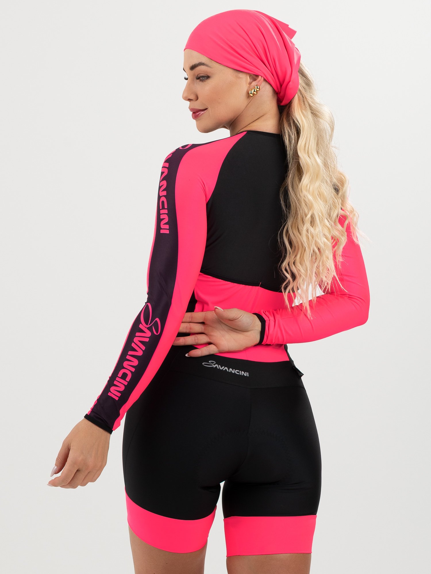 Macaquinho De Ciclismo Feminino - Forro GEL - Manga Longa Impulse Rosa Black