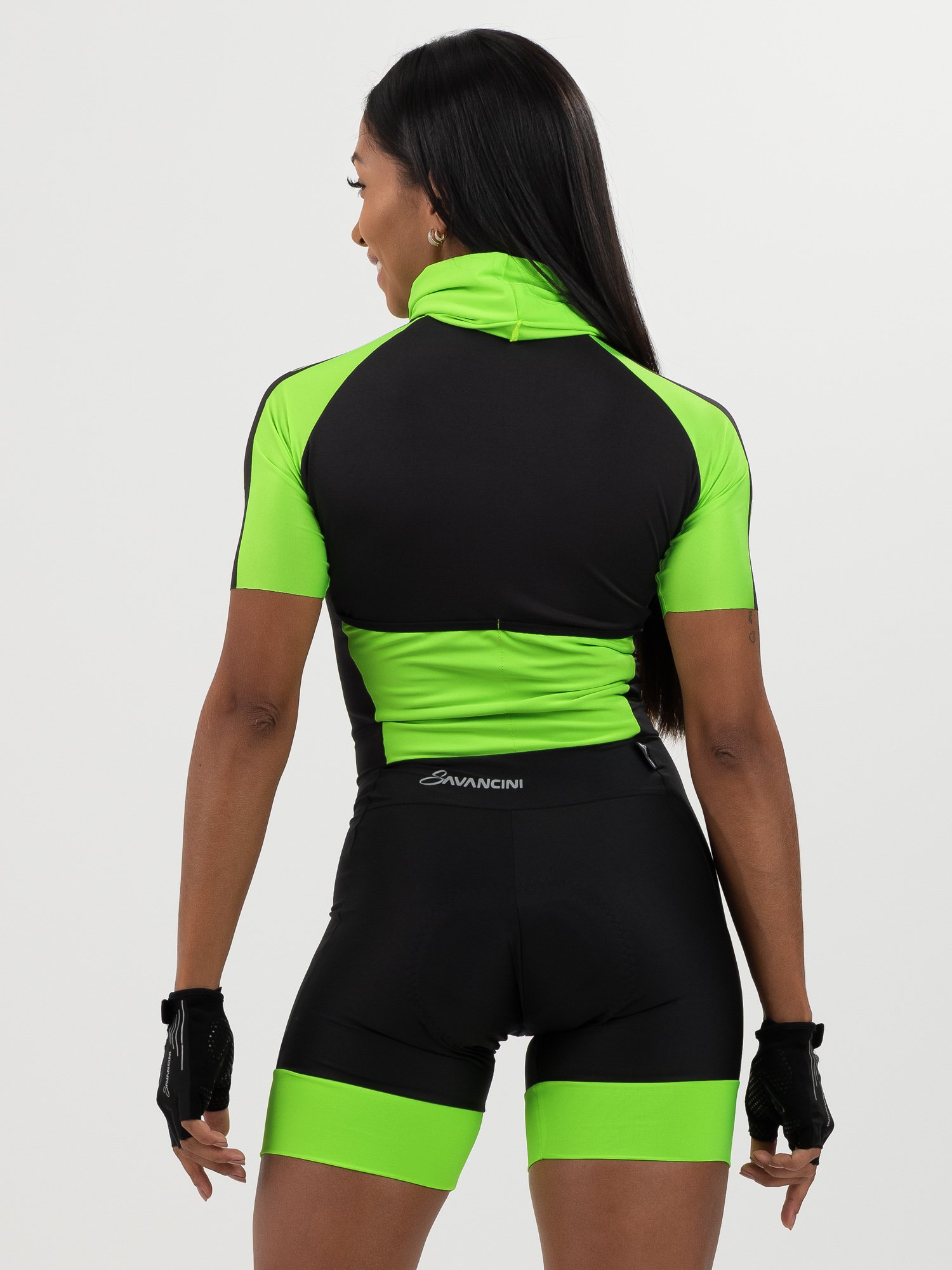 Macaquinho De Ciclismo Feminino - Forro GEL - Impulse Verde Neon Black Savancini