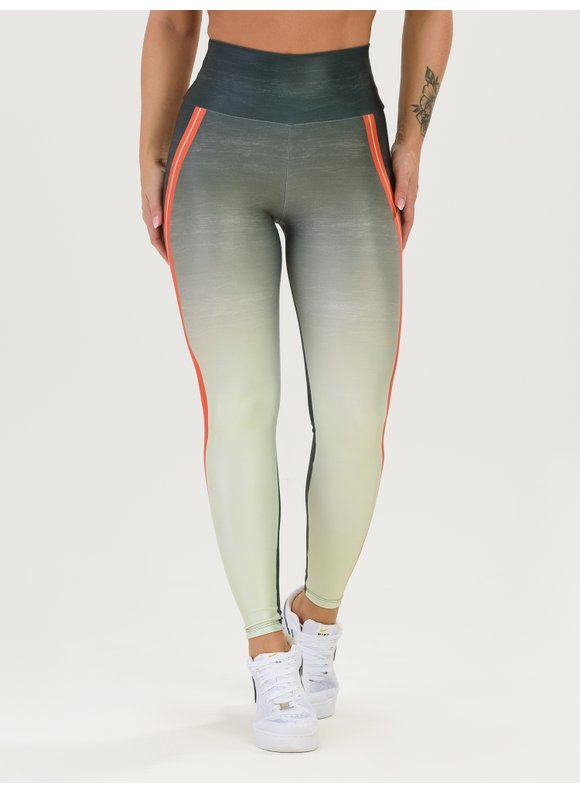 Legging Feminina Fitness Savancini Moonlight Verde Laranja